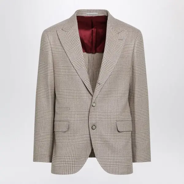 Brunello Cucinelli Camel Prince Of Wales Check Single-breasted Jacket - Cream