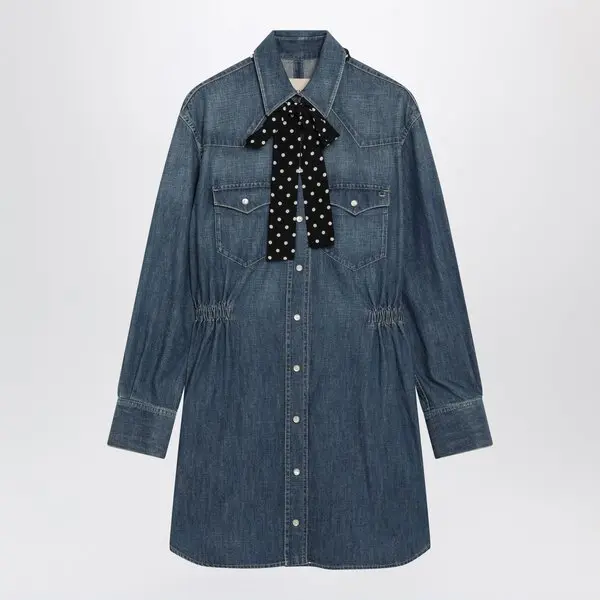 Valentino Garavani Medium Denim Dress With Integrated Scarf - Blue