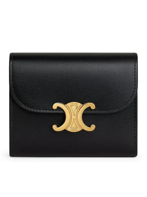 Celine Small Triomphe Wallet In Glossy Calfskin - Black