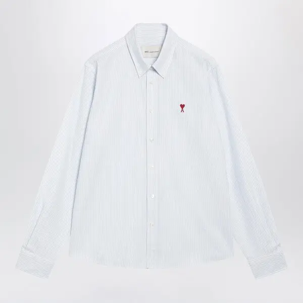 AMI Paris Light /white Striped De Coeur Shirt - Blue