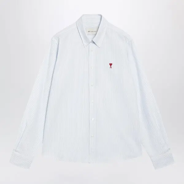 AMI Paris Light /white Striped De Coeur Shirt - Blue