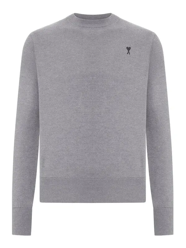 AMI Paris De Coeur Merino Wool Crewneck Sweater - Gray