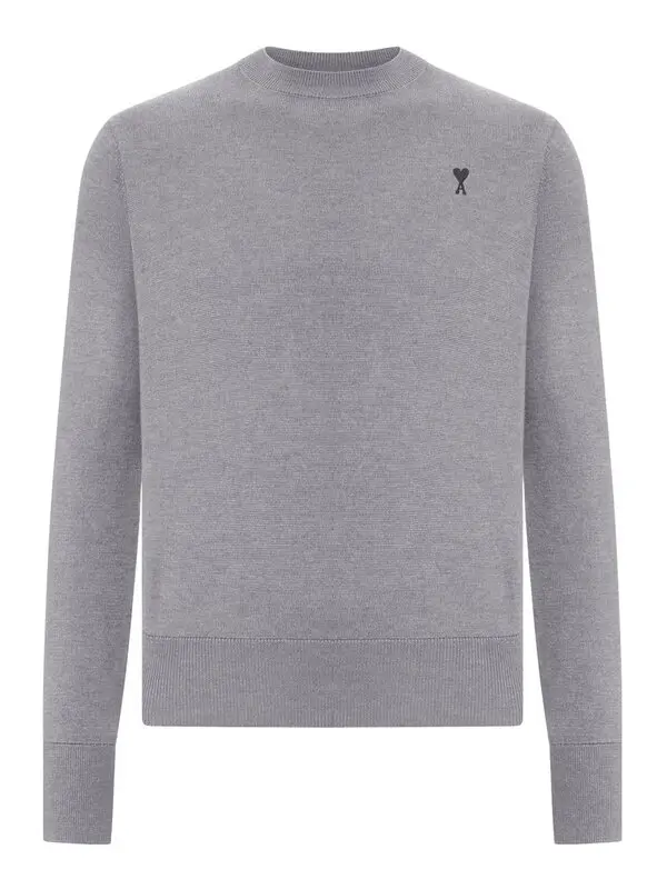 AMI Paris De Coeur Merino Wool Crewneck Sweater - Gray