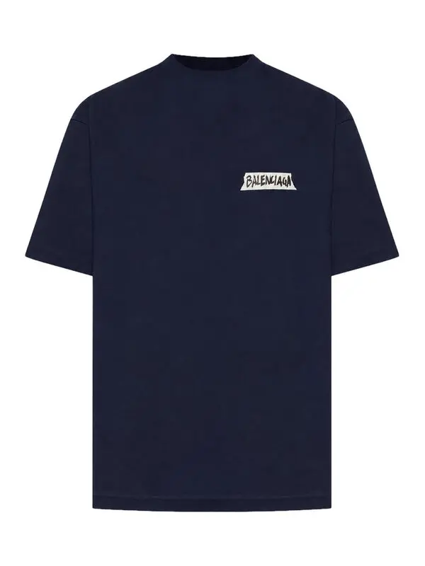 Balenciaga Men`s Medium Fit Masking Tape T-shirt - Blue