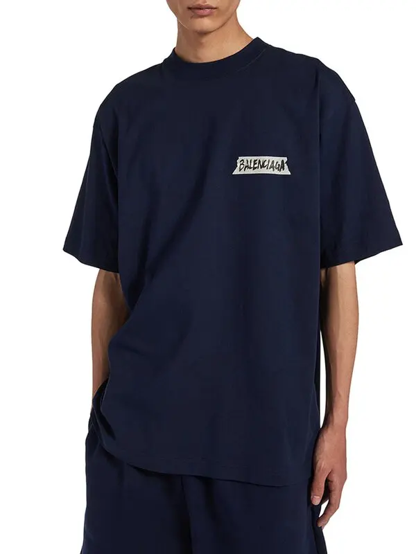 Balenciaga Men`s Medium Fit Masking Tape T-shirt - Blue