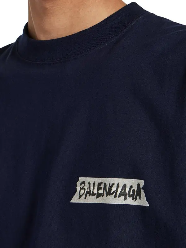 Balenciaga Men`s Medium Fit Masking Tape T-shirt - Blue