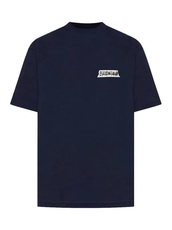 Balenciaga Men`s Medium Fit Masking Tape T-shirt - Blue