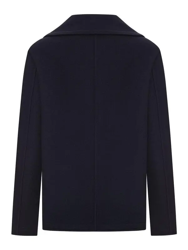 Stone Island Navy Double-breasted Wool And Cashmere Blend Jacket - Blue