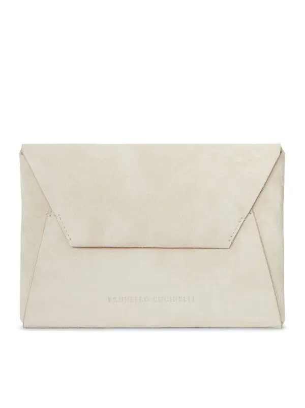 Brunello Cucinelli Suede Calfskin Clutch - Cream