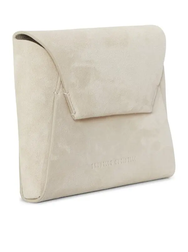 Brunello Cucinelli Suede Calfskin Clutch - Cream