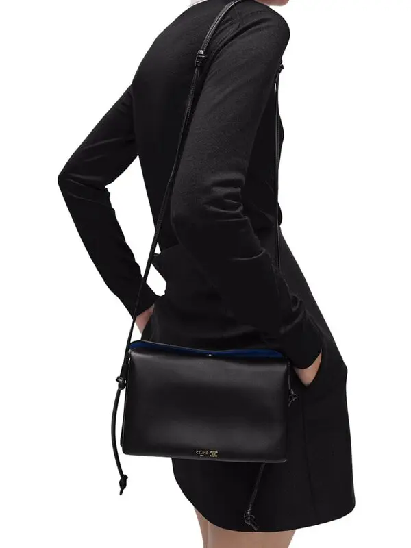 Celine Trio With Flap In Smooth Calfskin - Black