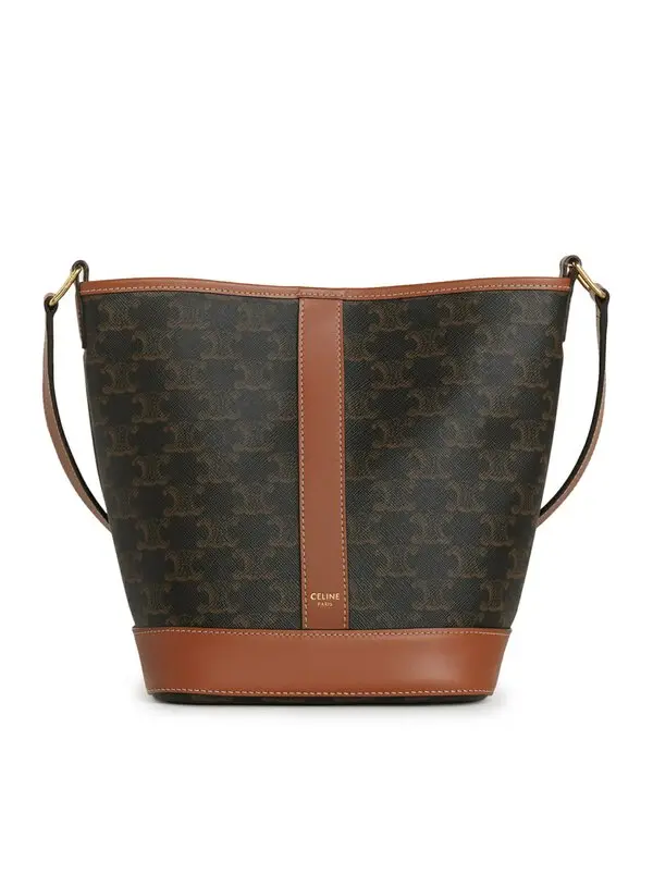 Celine Small Bucket Bag In Triomphe Canvas And Calf Leather - Tan