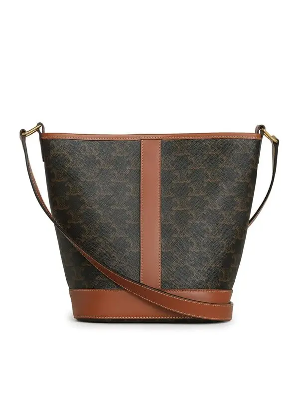Celine Small Bucket Bag In Triomphe Canvas And Calf Leather - Tan