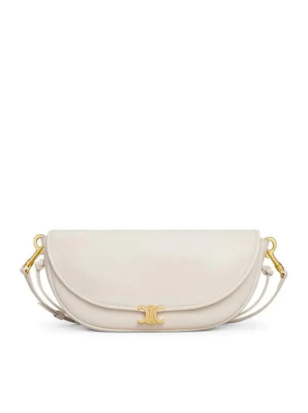 Celine Triomphe Small Crescent Soft Bag In Glossy Lambskin - White