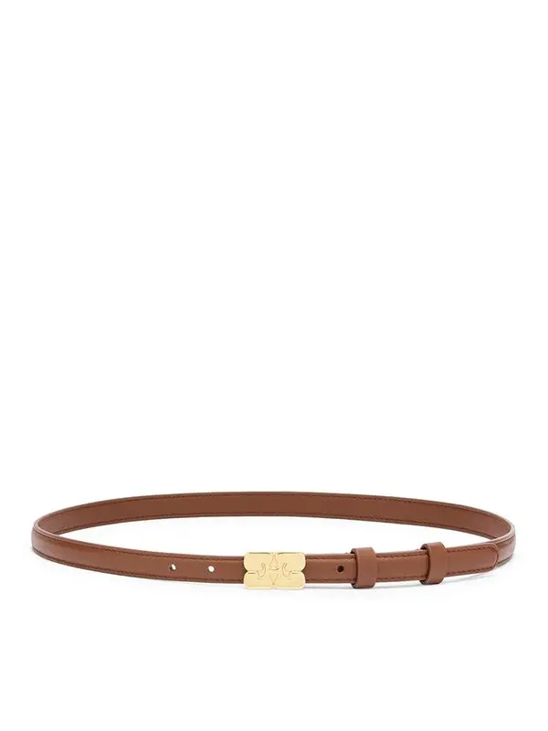 GANNI Kat Skinny Leather Belt - Brown