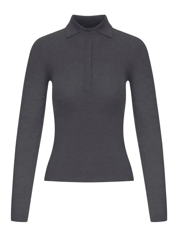 Max Mara Ribbed Knit Polo Shirt - Gray