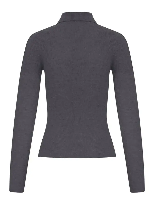 Max Mara Ribbed Knit Polo Shirt - Gray