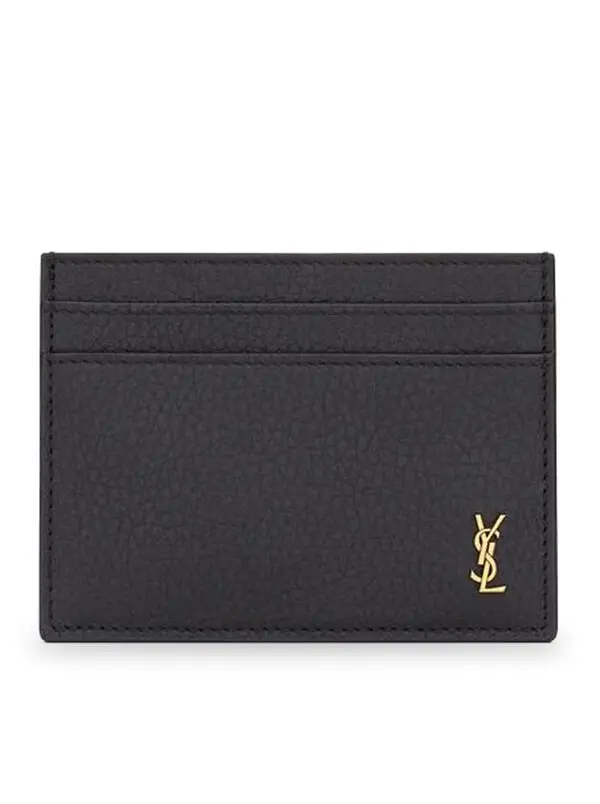 Saint Laurent Tiny Cassandre Hammered Leather Card Holder