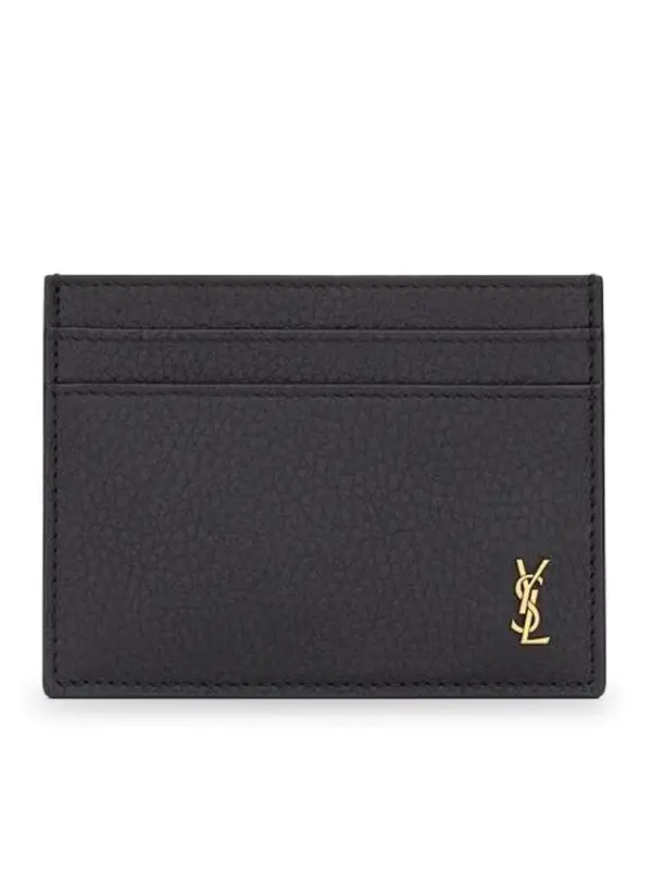 Saint Laurent Tiny Cassandre Hammered Leather Card Holder - Black