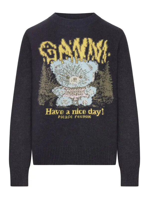 GANNI Wool Sweater With Teddy Graphic
