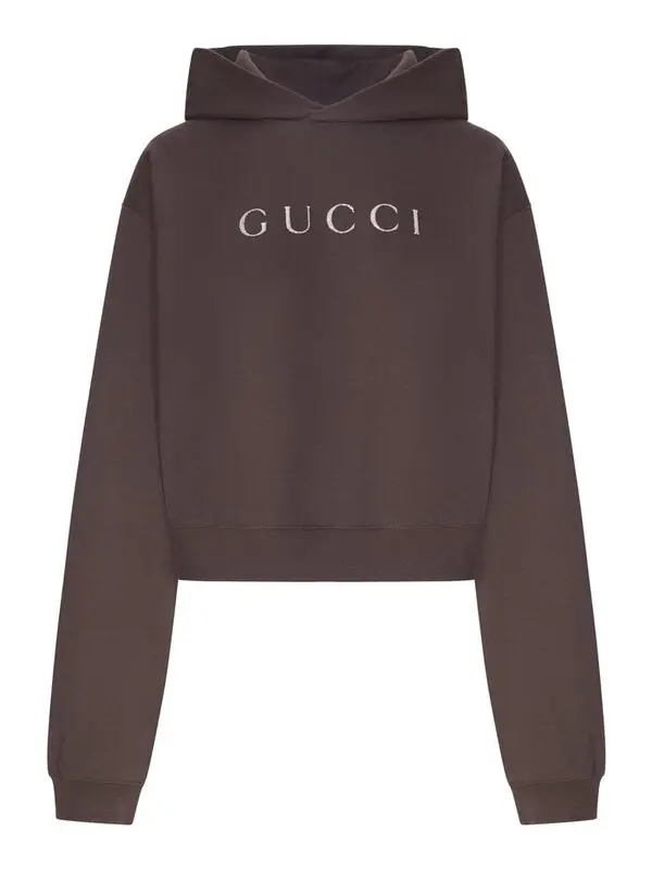 Gucci Embroidered Logo Hoodie - Brown