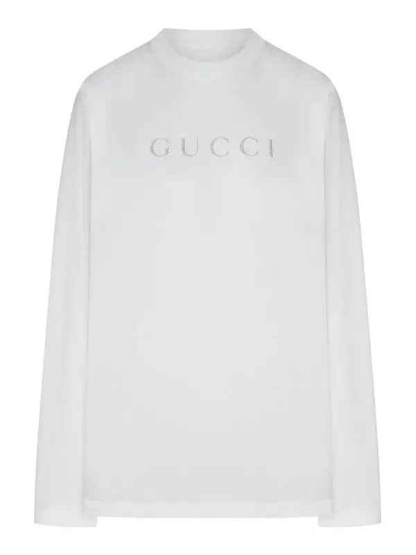 Gucci Printed Cotton Jersey Long Sleeve T-shirt - White