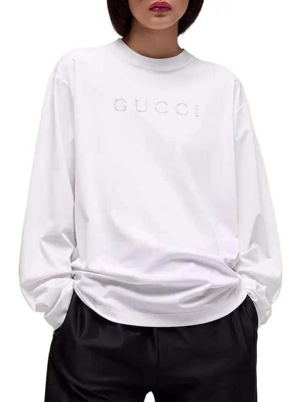 Gucci Printed Cotton Jersey Long Sleeve T-shirt - White