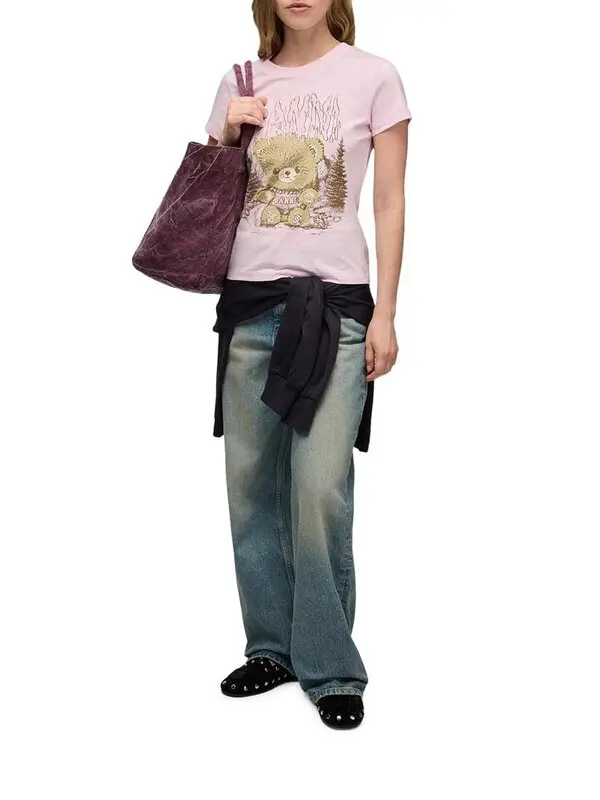 GANNI Printed Slim-fit T-shirt In Organic Cotton - Pink