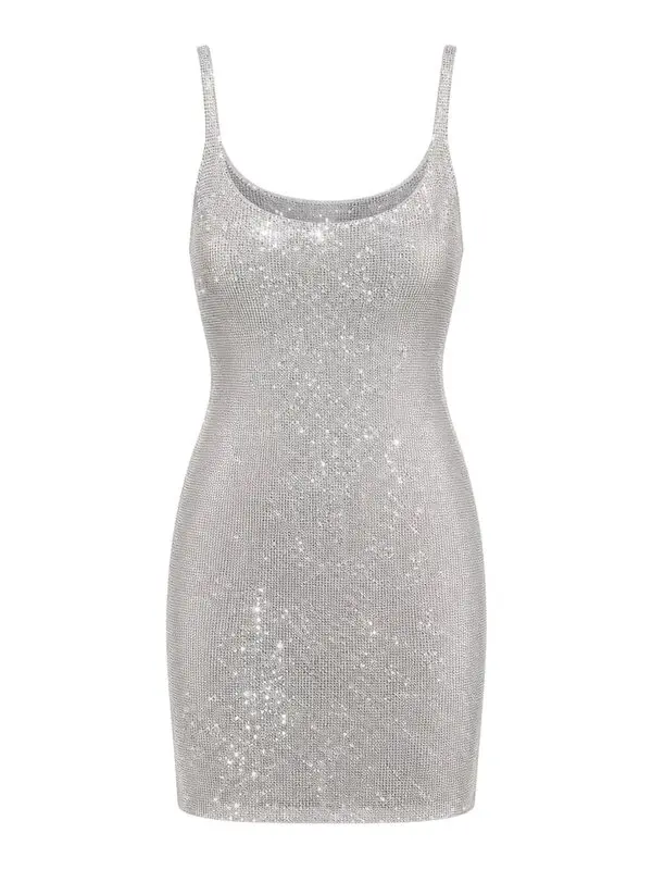 Gucci Embellished Stretch Nylon Jersey Dress - Silver