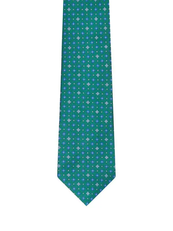 Kiton Silk Micro Geometric Pattern Neck Tie - Green