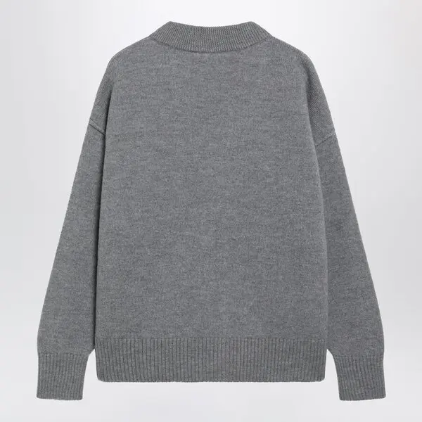 AMI Paris Grey De Coeur Merino Wool Cardigan