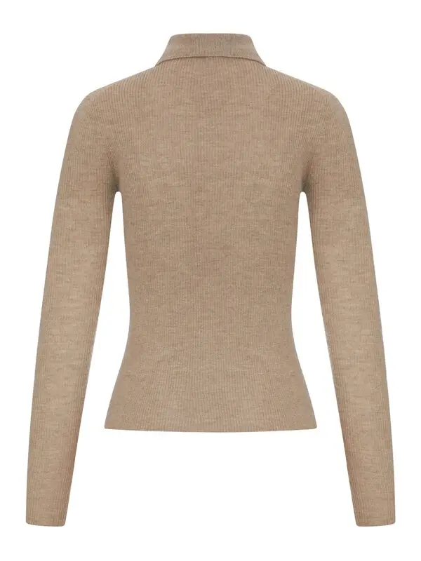 Max Mara Beige Mélange Ribbed Knit Polo Shirt - Cream
