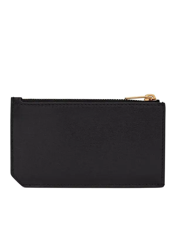 Saint Laurent Fragments Tiny Cassandre Zipped Card Holder In Glossy Leather