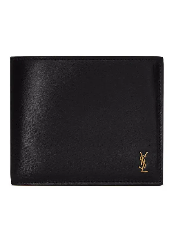 Saint Laurent Small Tiny Cassandre East/west Wallet In Glossy Leather
