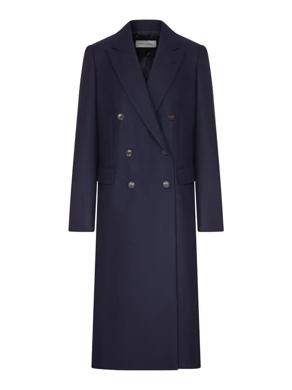 Dries Van Noten Navy Double-breasted Long Coat