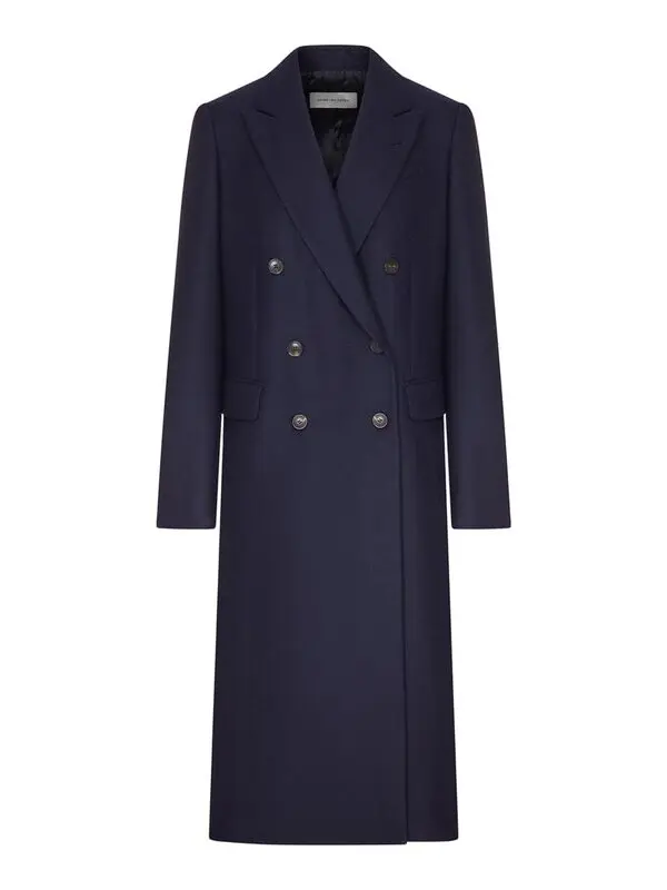 Dries Van Noten Navy Wool Double-breasted Long Coat - Blue