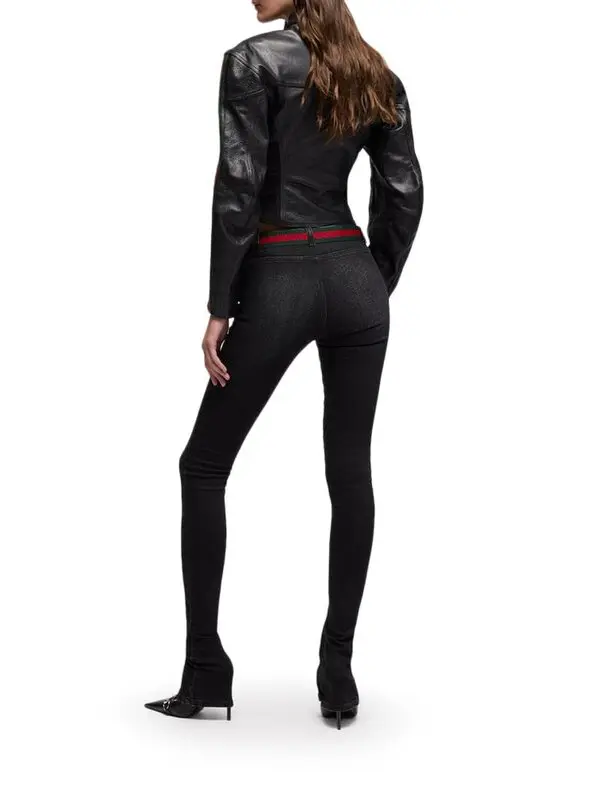 Gucci Leather Biker Jacket With Web Stripe Detail