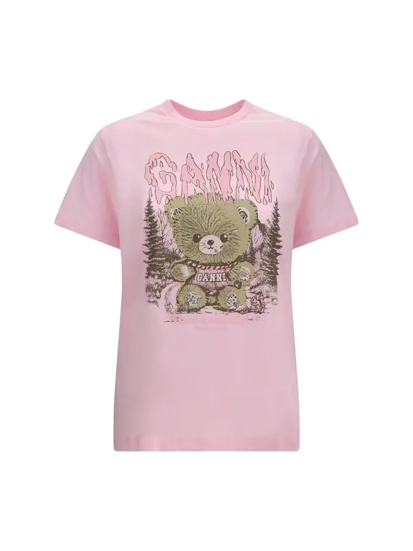 GANNI Teddy Forest Cotton T-shirt - Pink