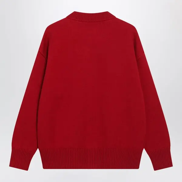 AMI Paris Ruby Merino Wool De Coeur Cardigan - Red