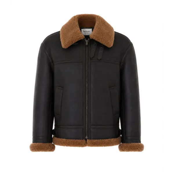 Saint Laurent Leather Biker Jacket With Shearling Detail - Black