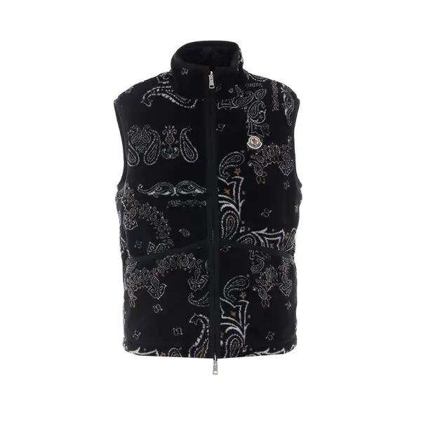 Moncler Paisley Print Teddy Reversible Vest With Logo - Black