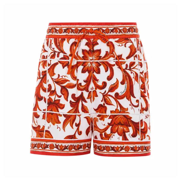 Dolce & Gabbana Maiolica Print Silk Bermuda Shorts - White