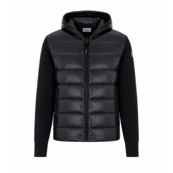 Moncler Quilted Logo Zip-up Padded Cardigan - Black