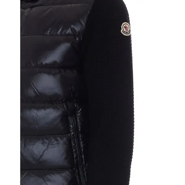 Moncler Quilted Logo Zip-up Padded Cardigan - Black