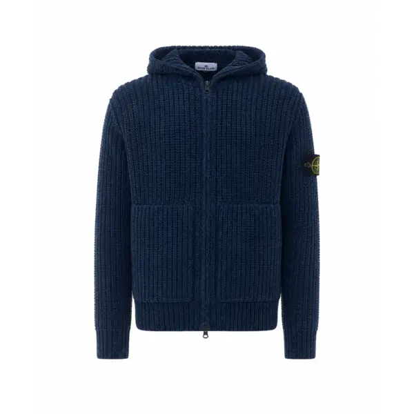 Stone Island Logo Zipped And Hooded Sweater - Blue