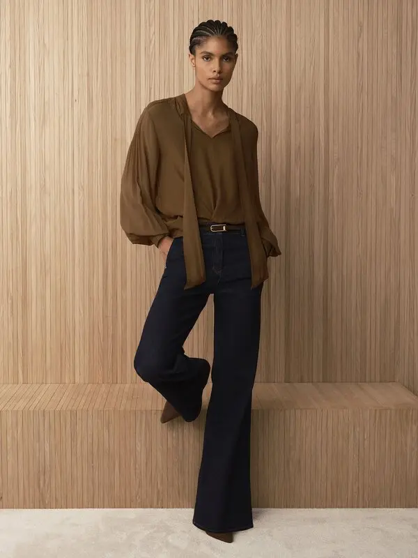 REISS Addie Cotton-lyocell Wide-leg Jeans - Dark Blue