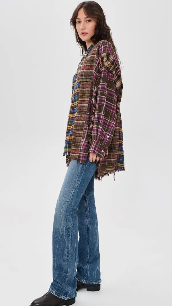 R13 Spliced Drop Neck Button Down Shirt