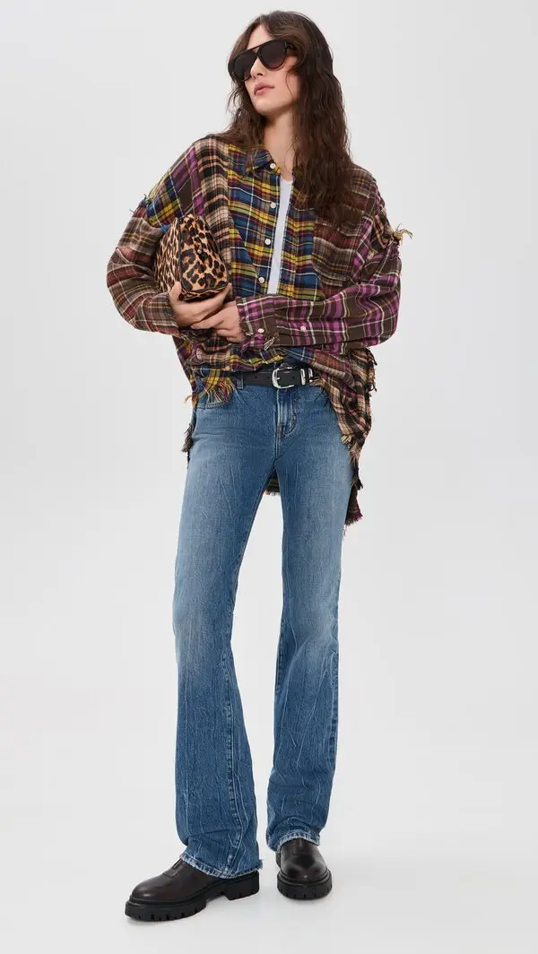 R13 Spliced Drop Neck Button Down Shirt