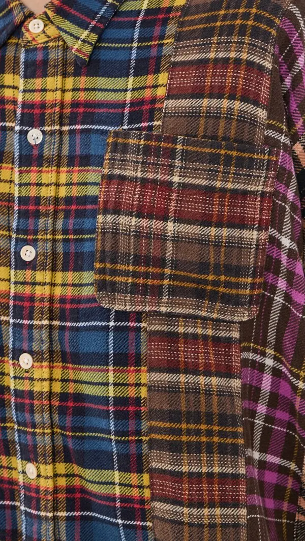 R13 Spliced Drop Neck Button Down Shirt