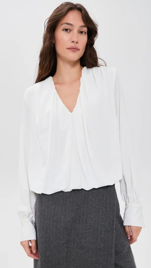 Vince V Neck Bubble Top - Ivory